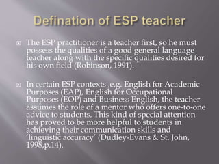 The role of ESP the teacher | PPTX