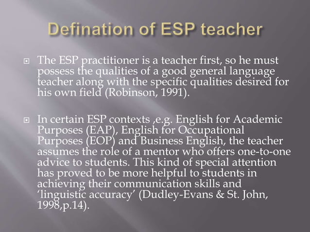 The role of ESP the teacher | PPTX