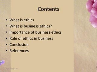 The role of ethics in business | PPTX