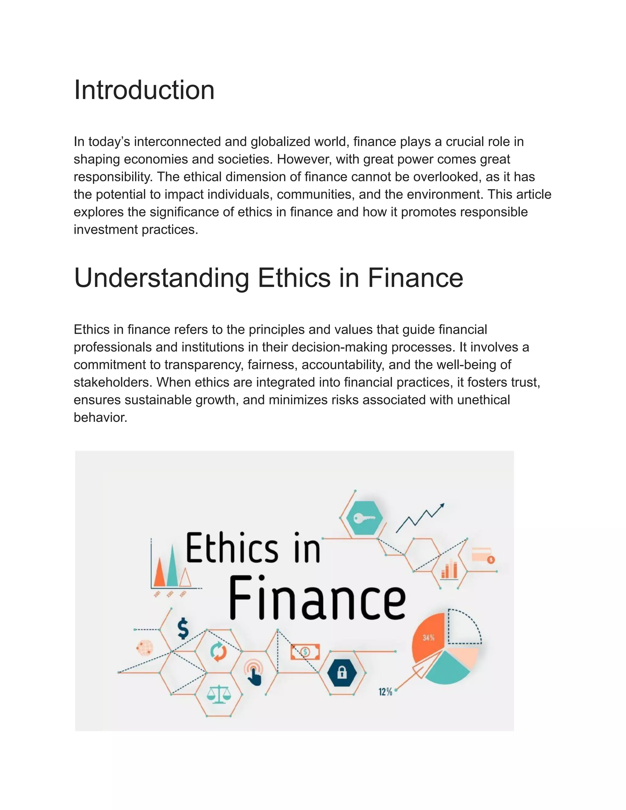 The Role of Ethics in Finance_ Promoting Responsible Investment ...