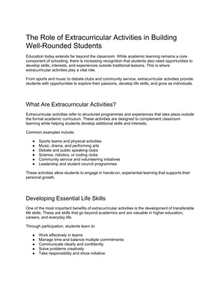 The Role of Extracurricular Activities in Building Well-Rounded ...