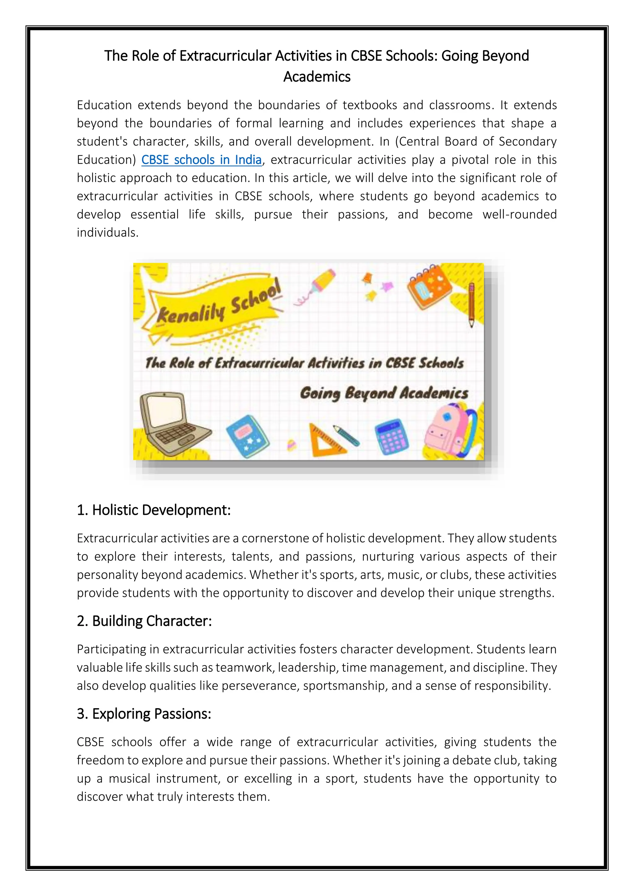 The Role of Extracurricular Activities in CBSE Schools Going Beyond ...