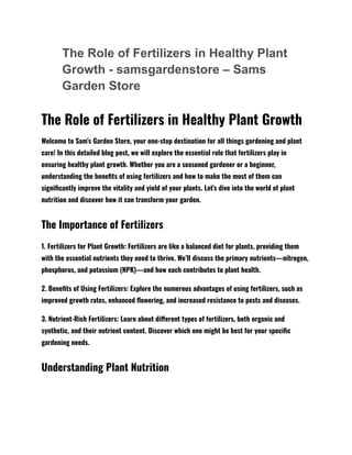 The Role of Fertilizers in Healthy Plant Growth - samsgardenstore ...