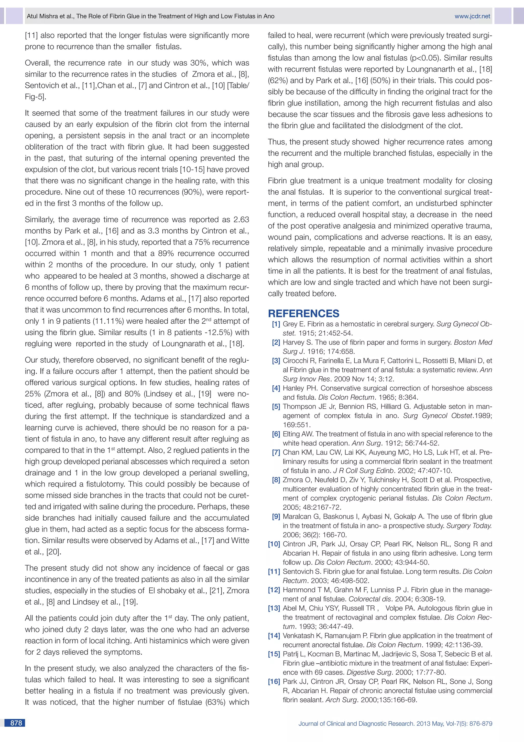 The Role of Fibrin Glue in the Treatment of High & Low Fistulas in Ano ...