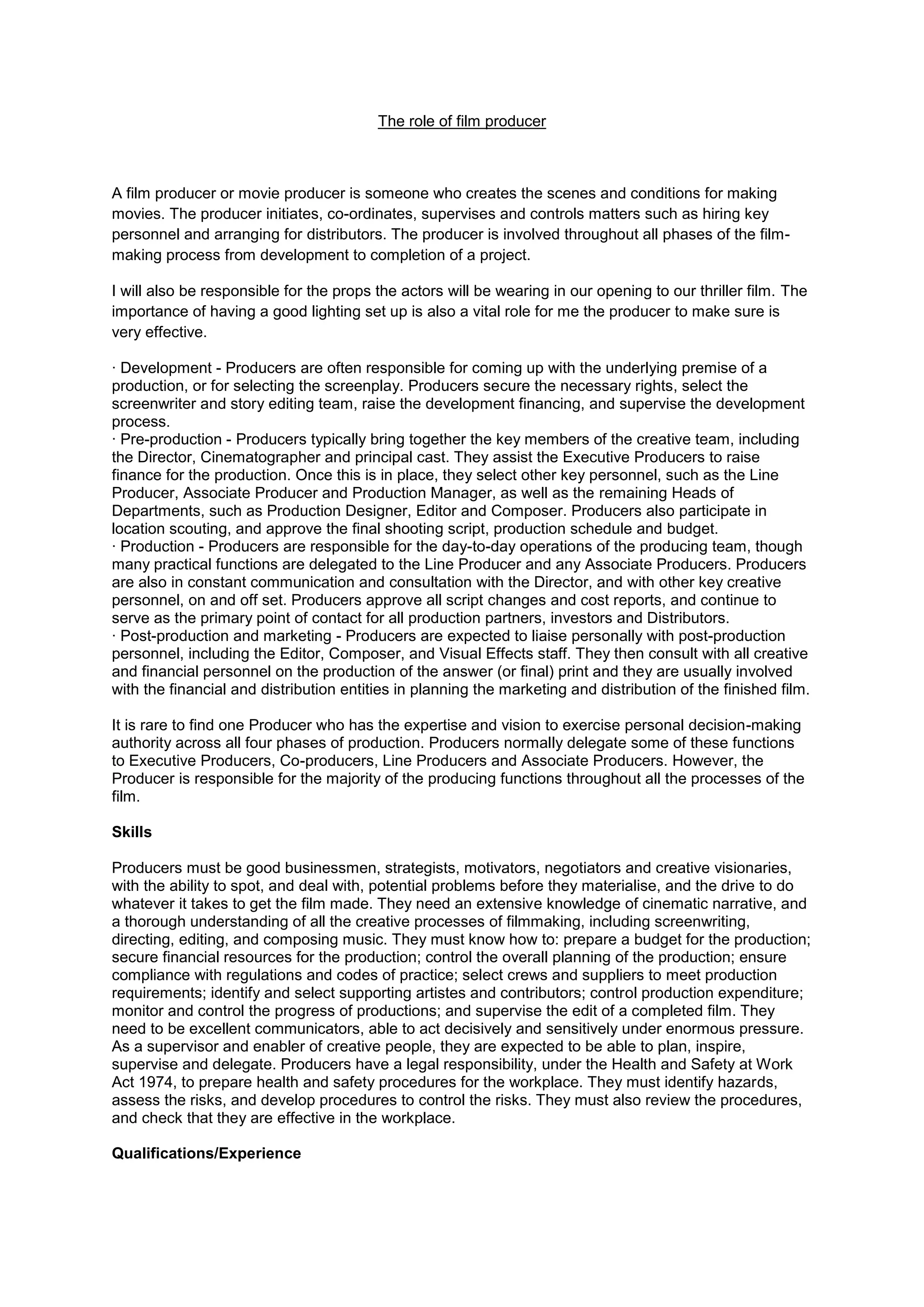 The Role Of Film Producer | DOCX