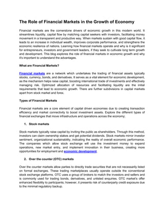 The Role of Financial Markets in the Growth of Economy | PDF