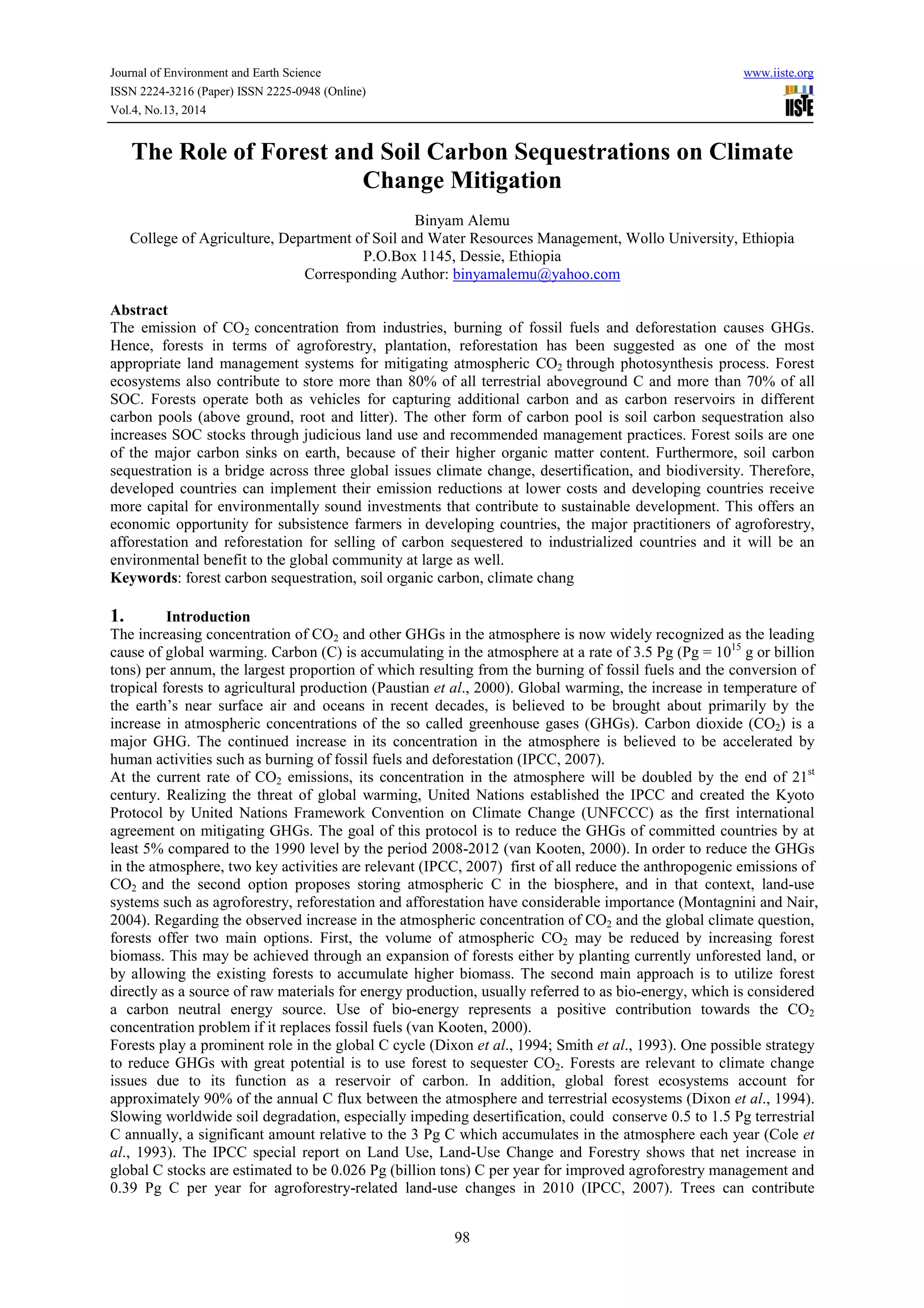 The role of forest and soil carbon sequestrations on climate change ...