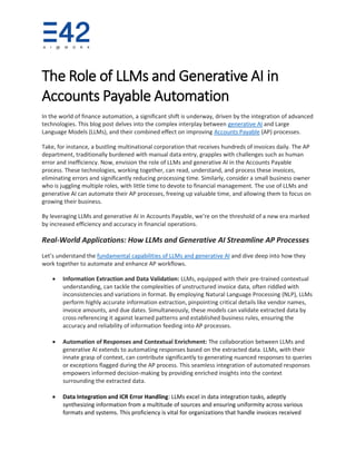 The Role of Generative AI and LLMs in Accounts Payable Automation1.pdf | Artificial Intelligence ...