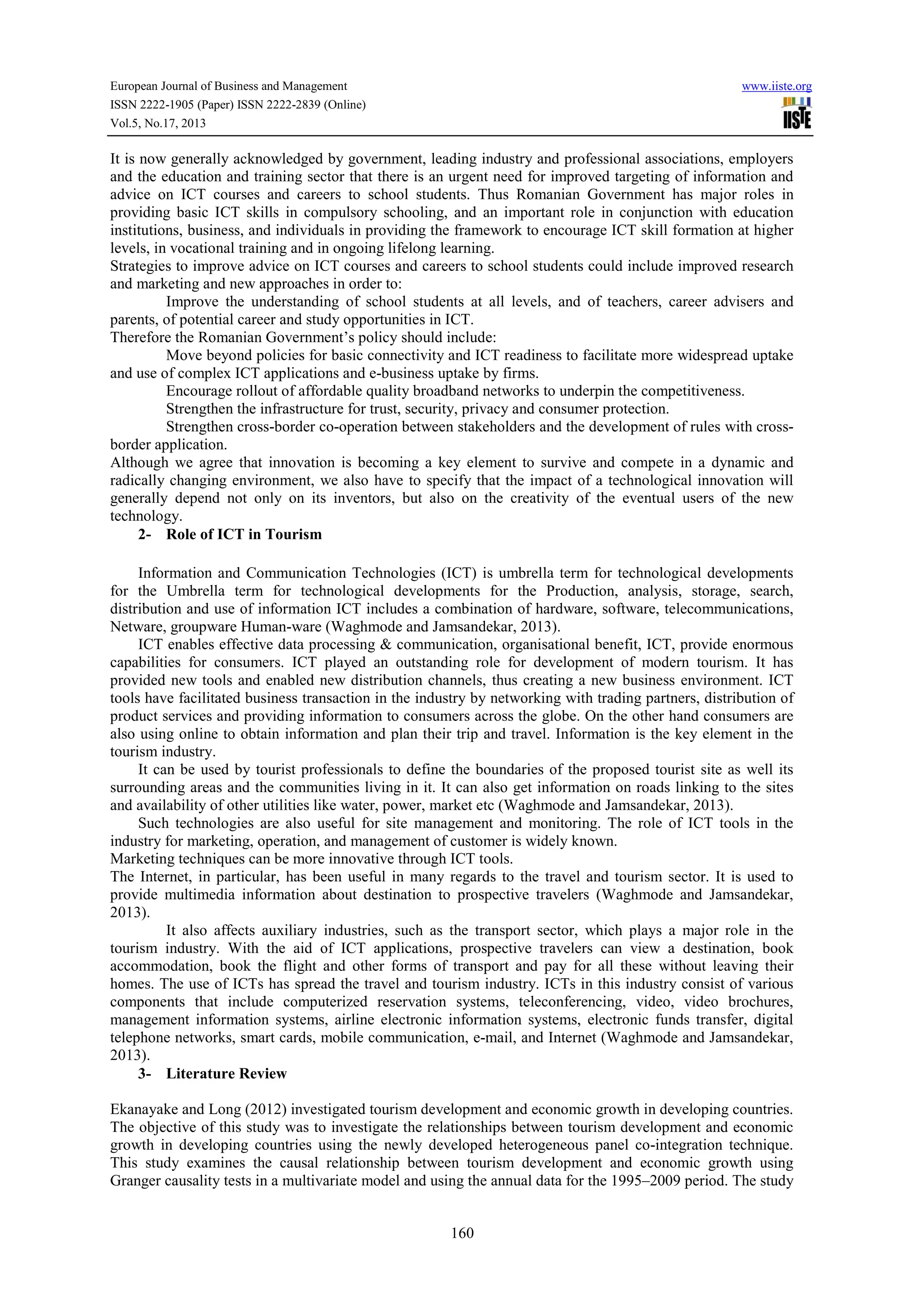 The role of ict in tourism industry on economic growth case study iran | PDF