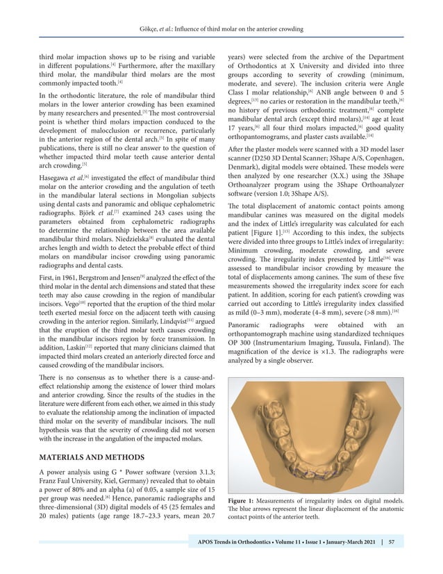 The role of impacted third molar angulation on the anterior crowding ...