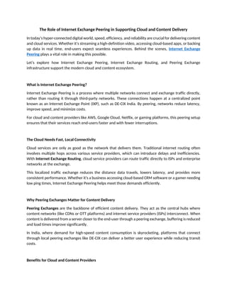 The Role of Internet Exchange Peering in Supporting Cloud and Content ...