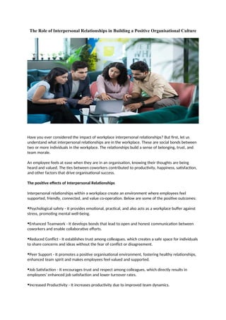 The Role of Interpersonal Relationships in Building a Positive ...