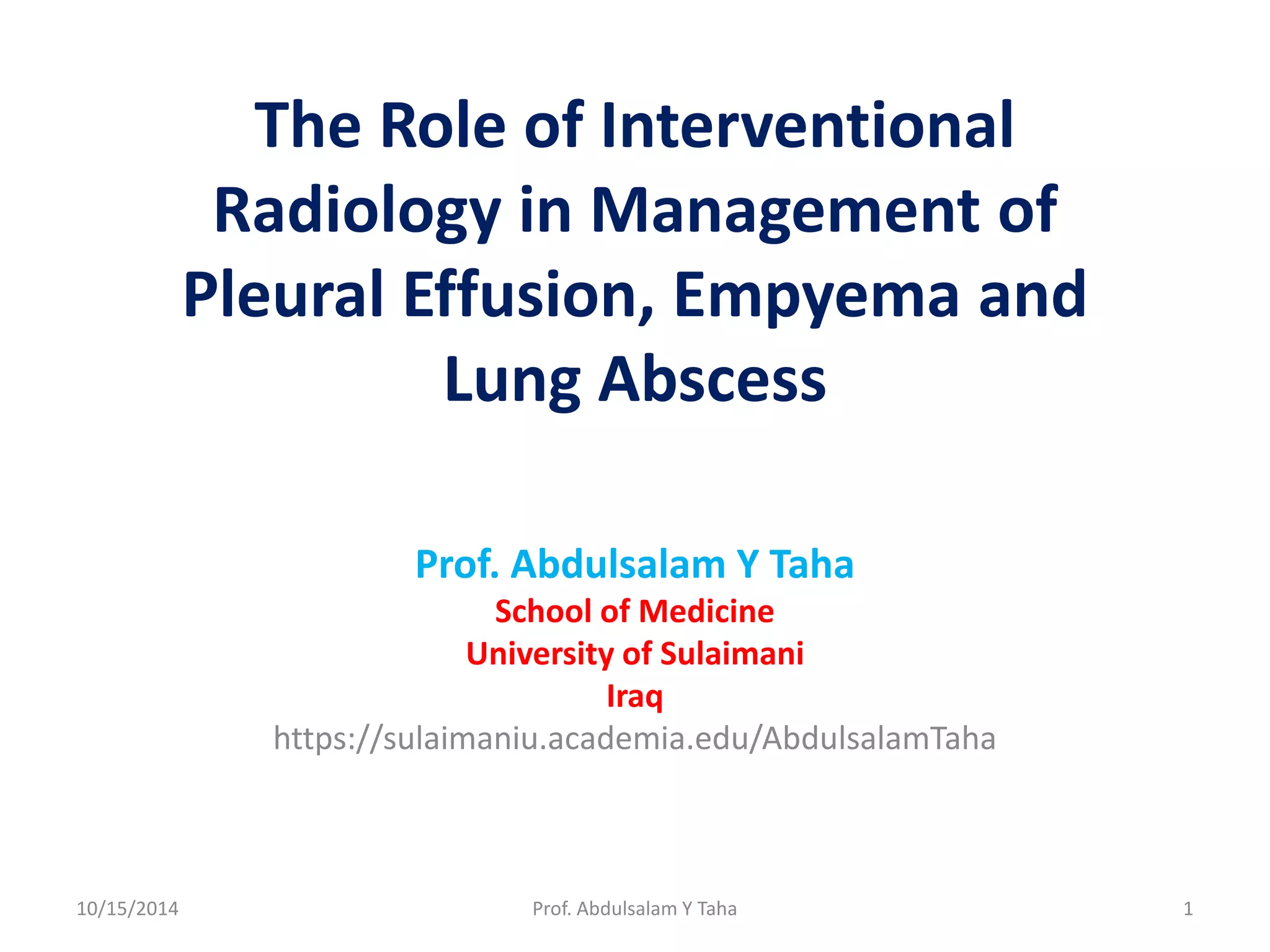 The role of interventional radiology in management of Plural effusion ...