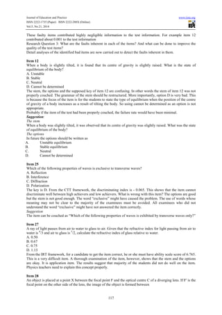 The role of item analysis in detecting and improving faulty physics ...
