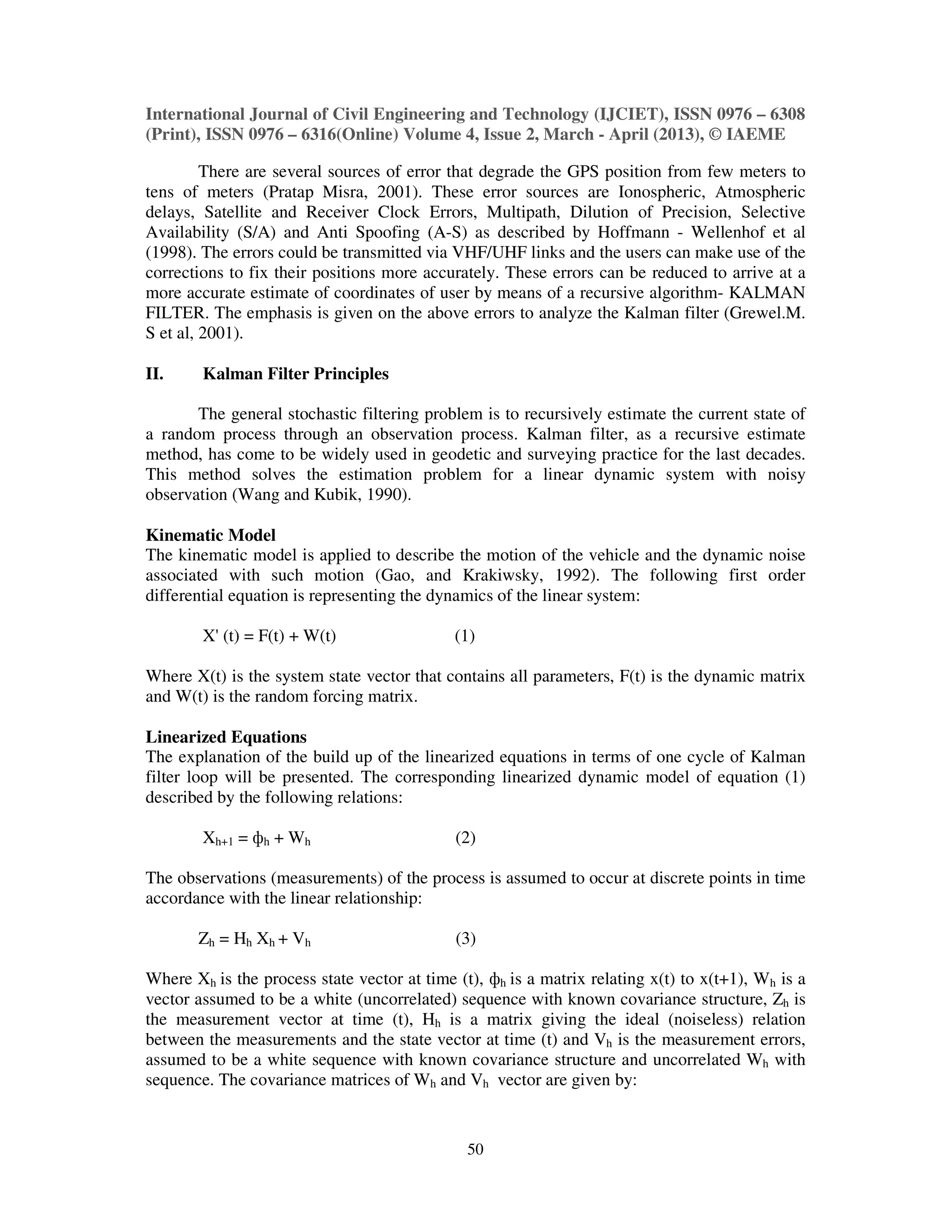 The role of kalman filter in improving the accuracy of gps kinematic ...