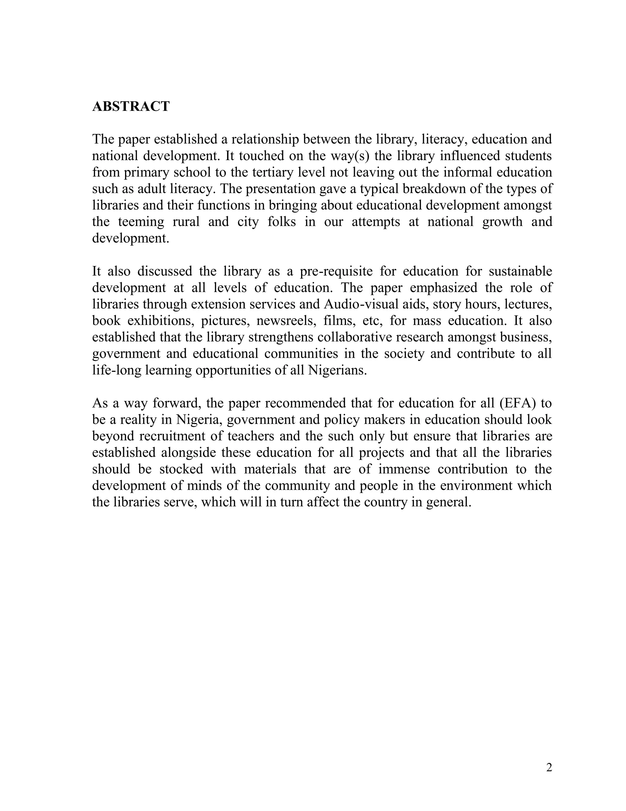 The role of library in educational development | PDF