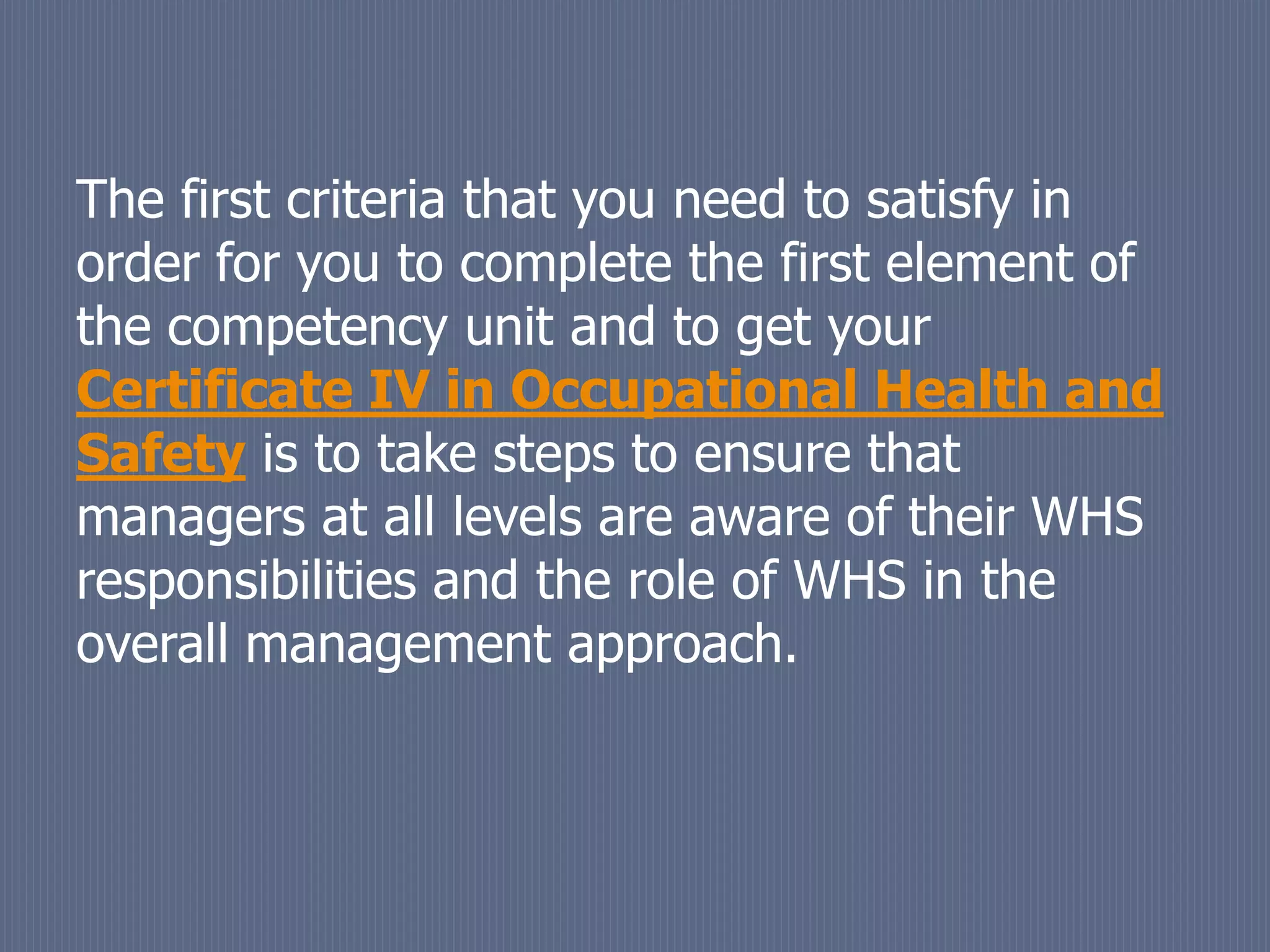 Occupational Health and Safety Training -The Role of Managers in WHS | PPTX