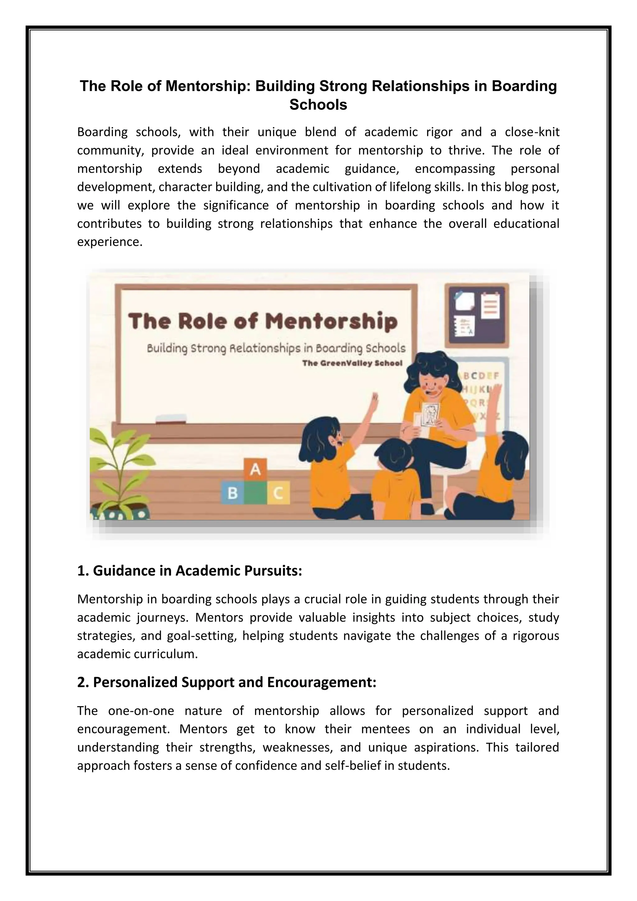 The Role of Mentorship Building Strong Relationships in Boarding Schools | PDF