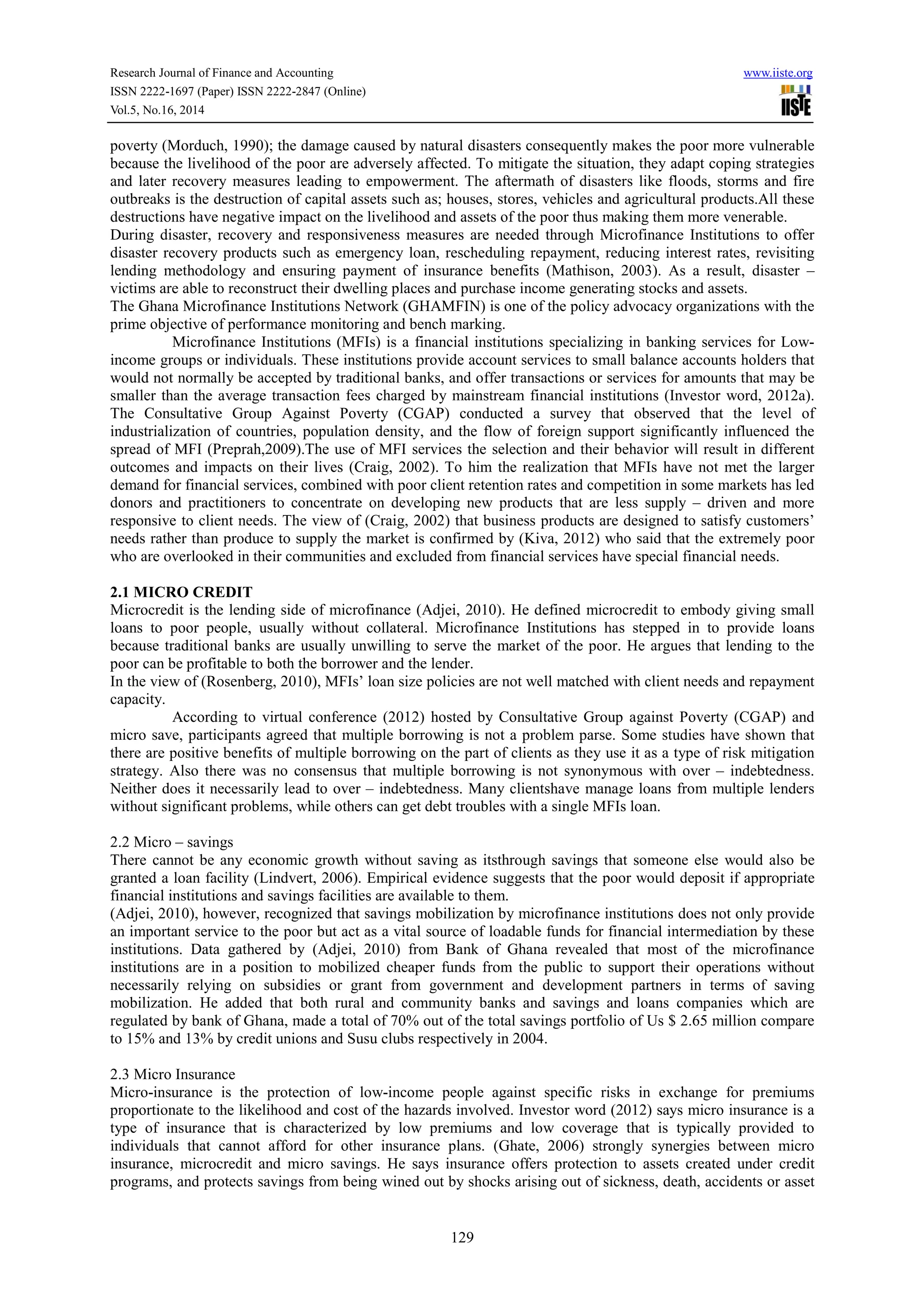 The role of microfinance institutions in disaster management | PDF
