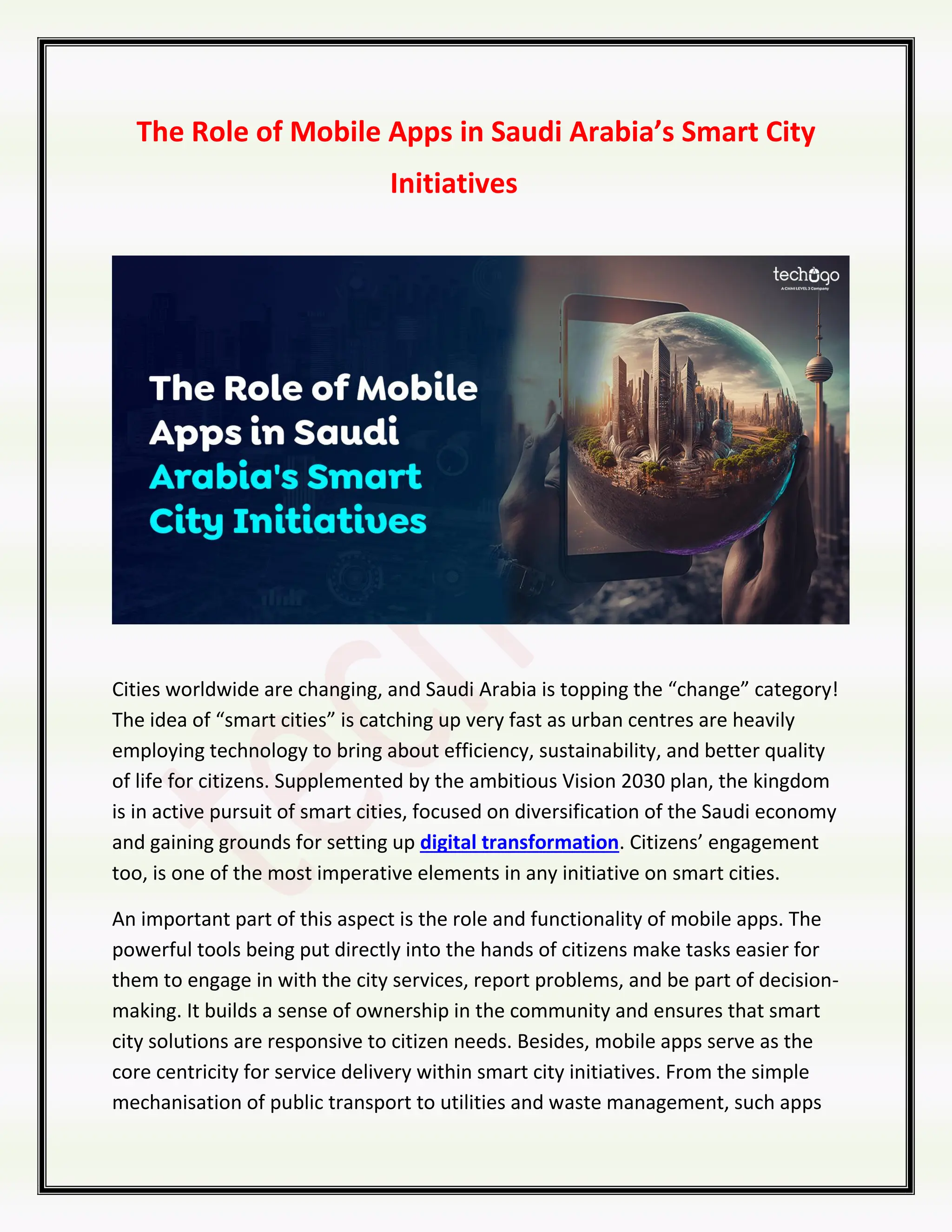 The Role of Mobile Apps in Saudi Arabia’s Smart City Initiatives | PDF