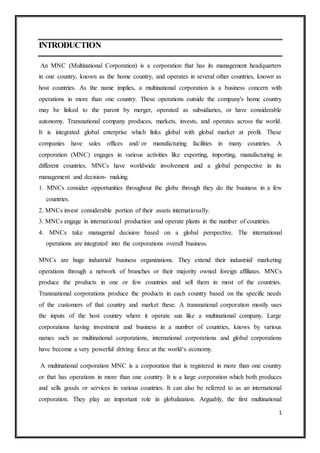 The Role of Multinational Corporations a Case Study- Nestle | DOCX