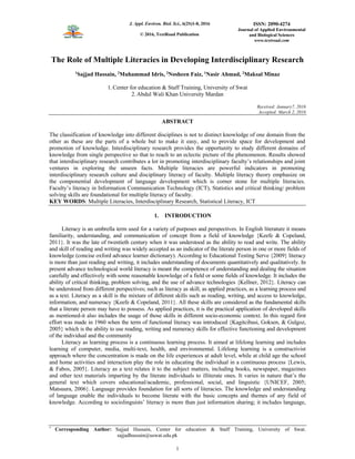 The role of multiple literacies in developing interdisciplinary ...
