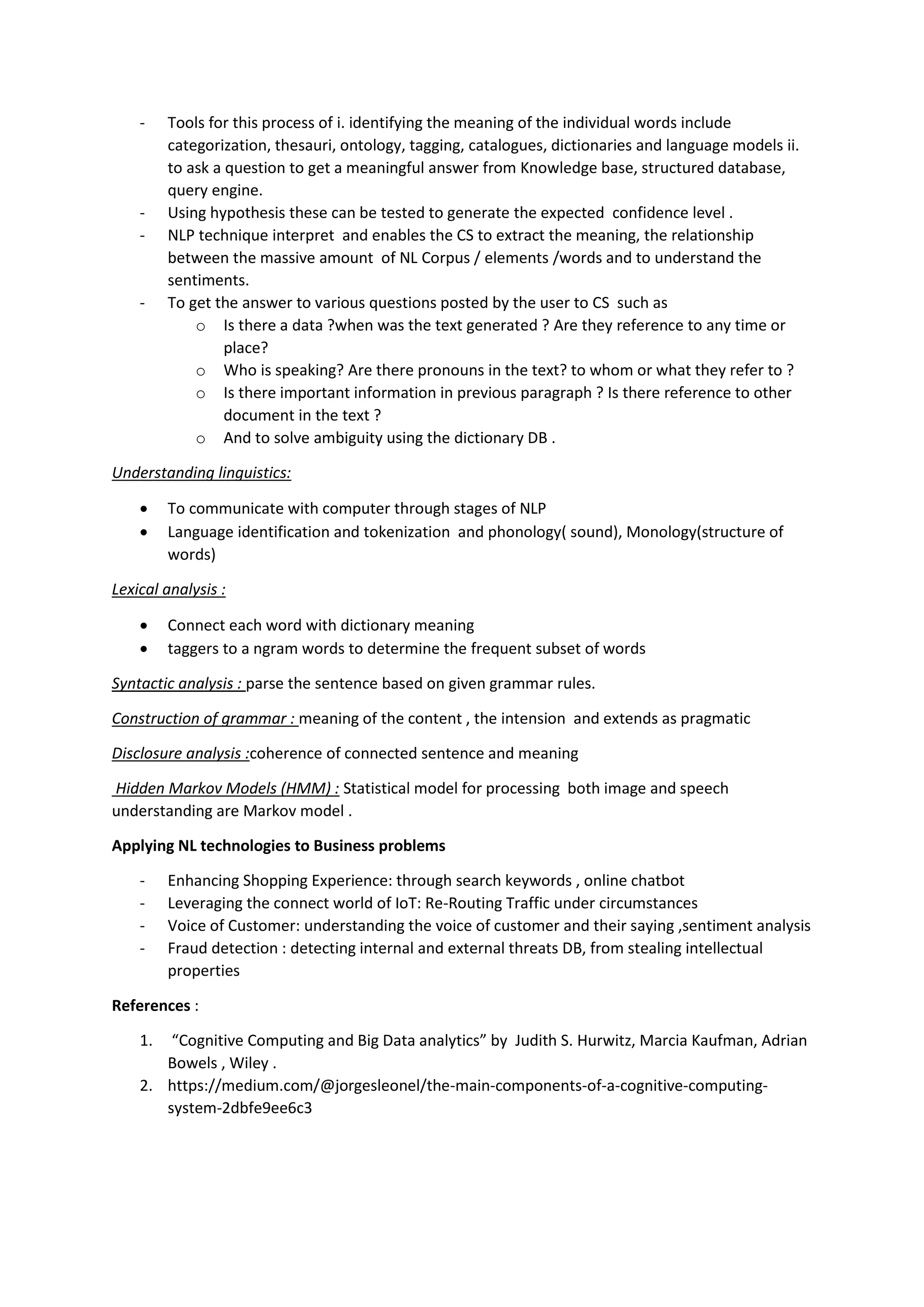 The role of NLP & ML in Cognitive System by Sunantha Krishnan | PDF