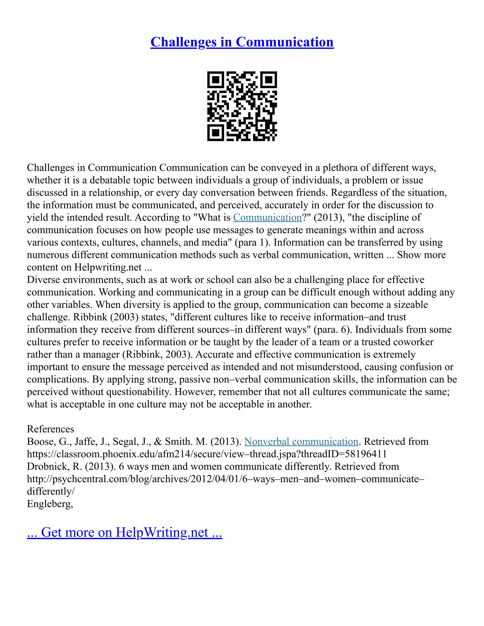 The Role Of Non Verbal Communication On Intercultural... | PDF