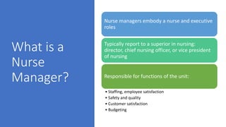 The role of nursing manager | PPTX