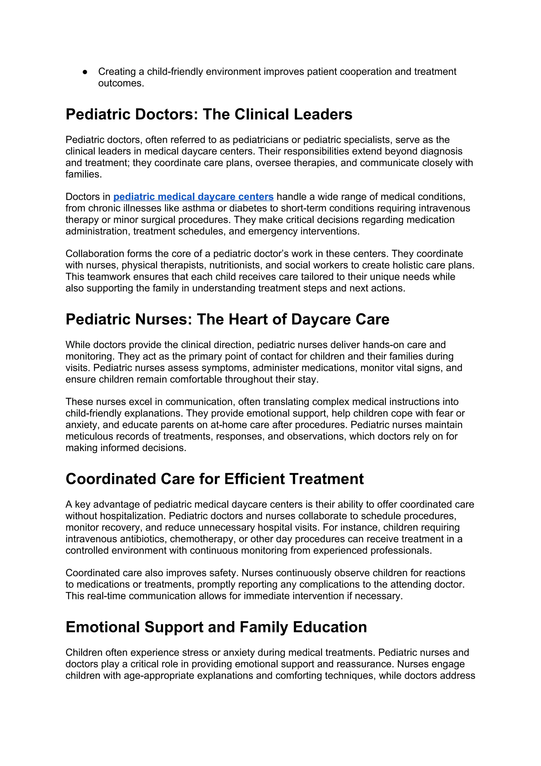 The Role of Pediatric Nurses and Doctors in Pediatric Medical Daycare ...