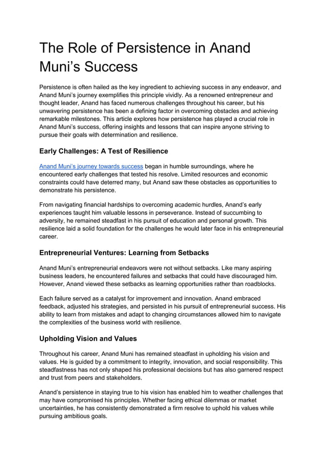 The Role of Persistence in Anand Muni’s Success.docx
