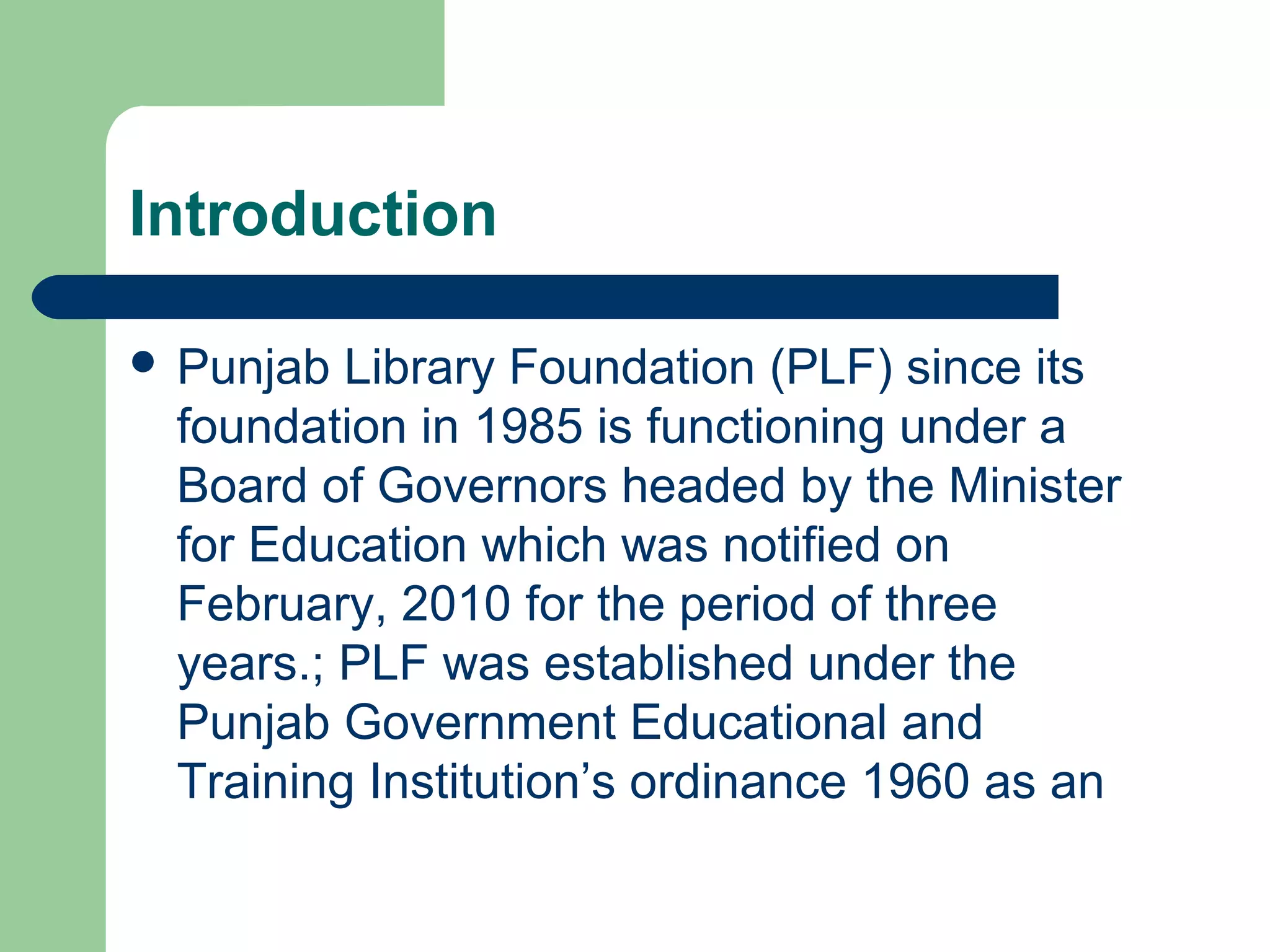 The role of punjab library foundation in development | PPT