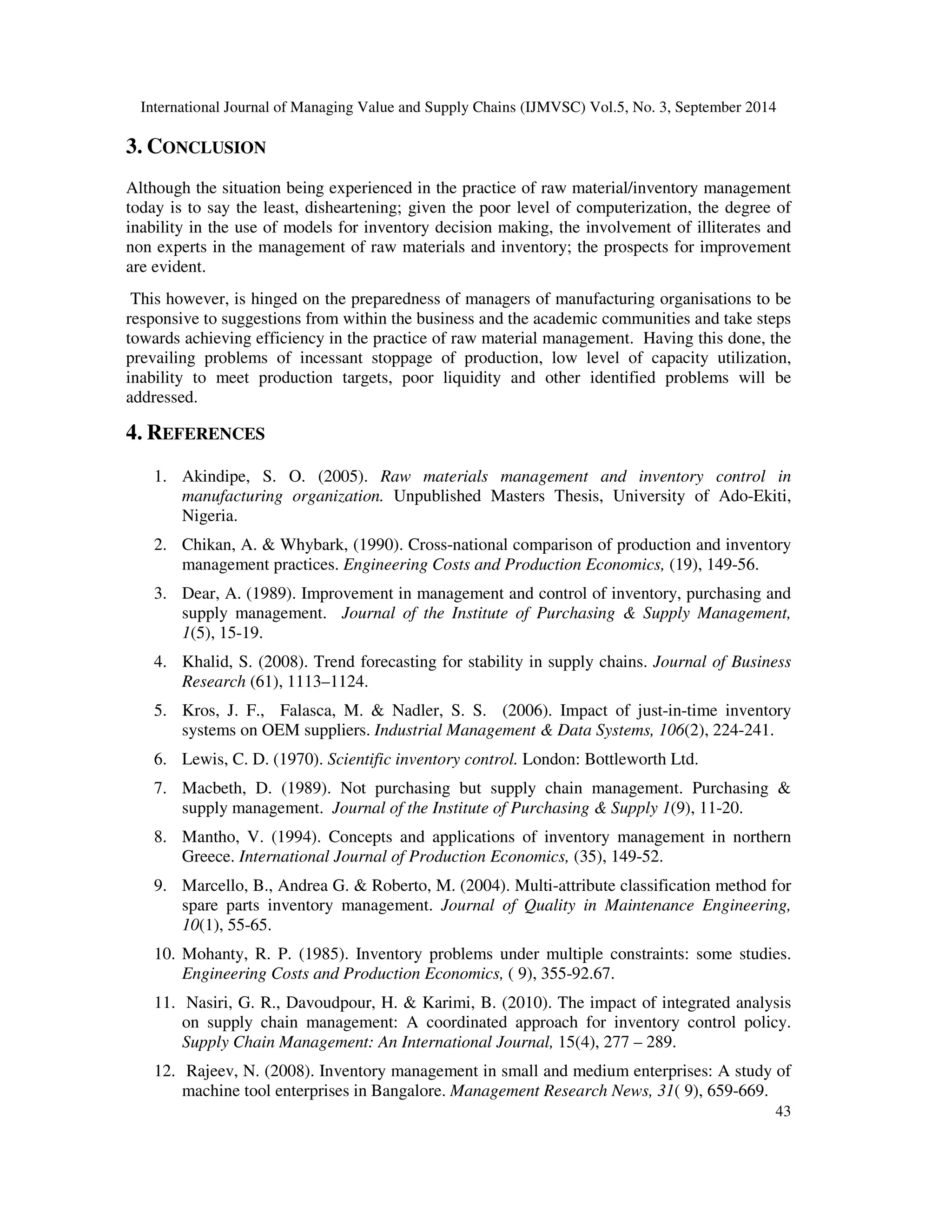 The role of raw material management in production operations | PDF