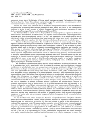 The role of school board, school heads and parent teachers association ...