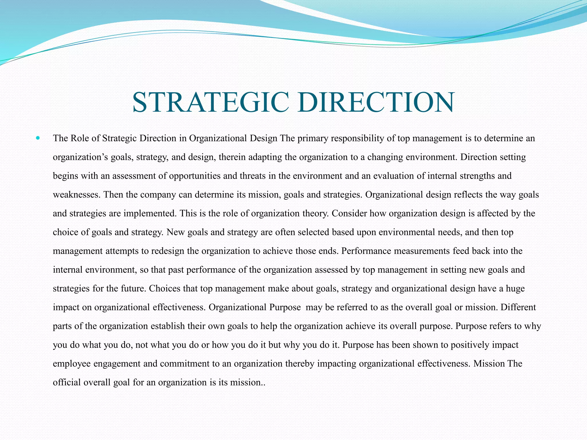The role of strategic direction in organization design | PPT