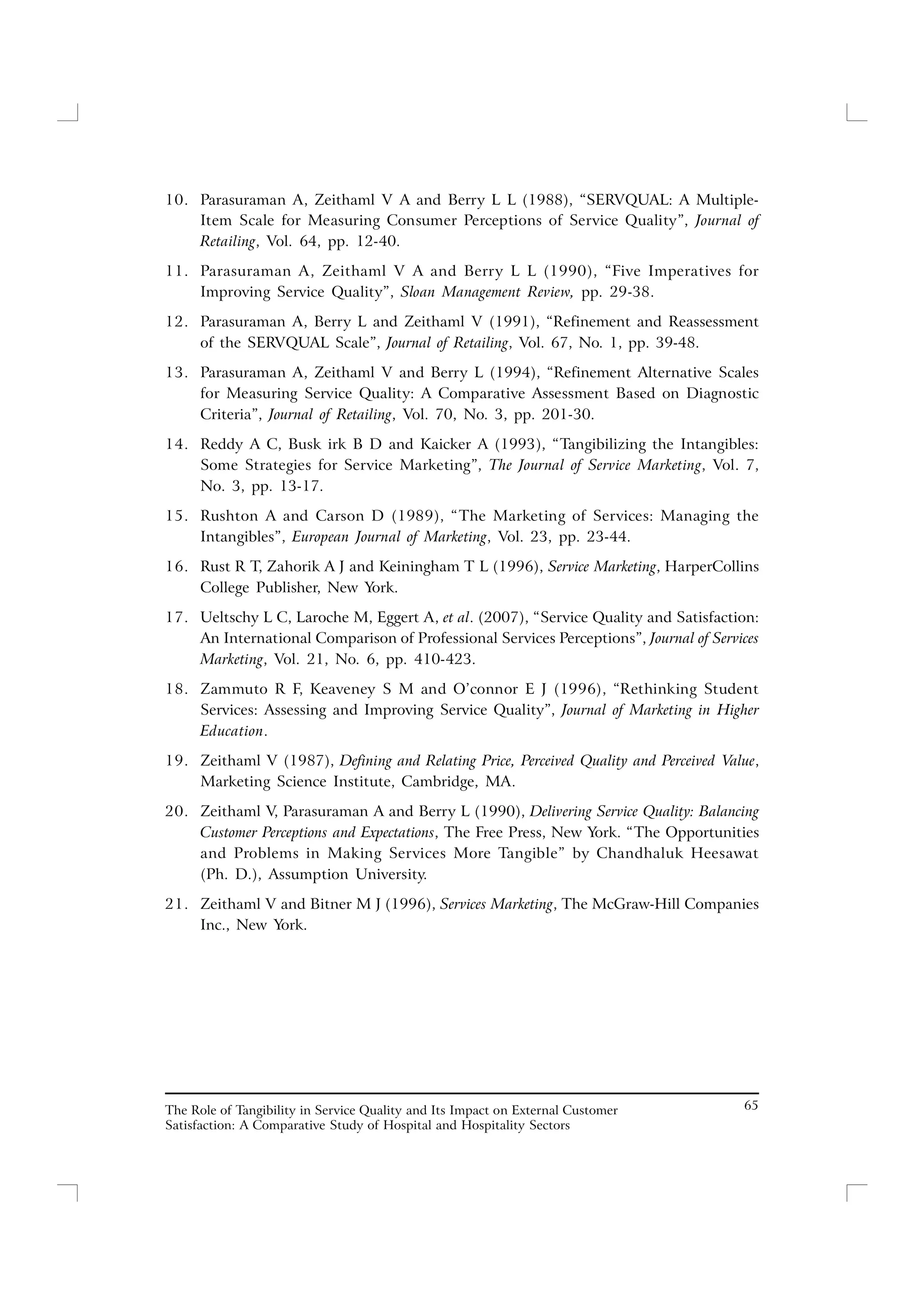 The role of tangibility in service quality | PDF