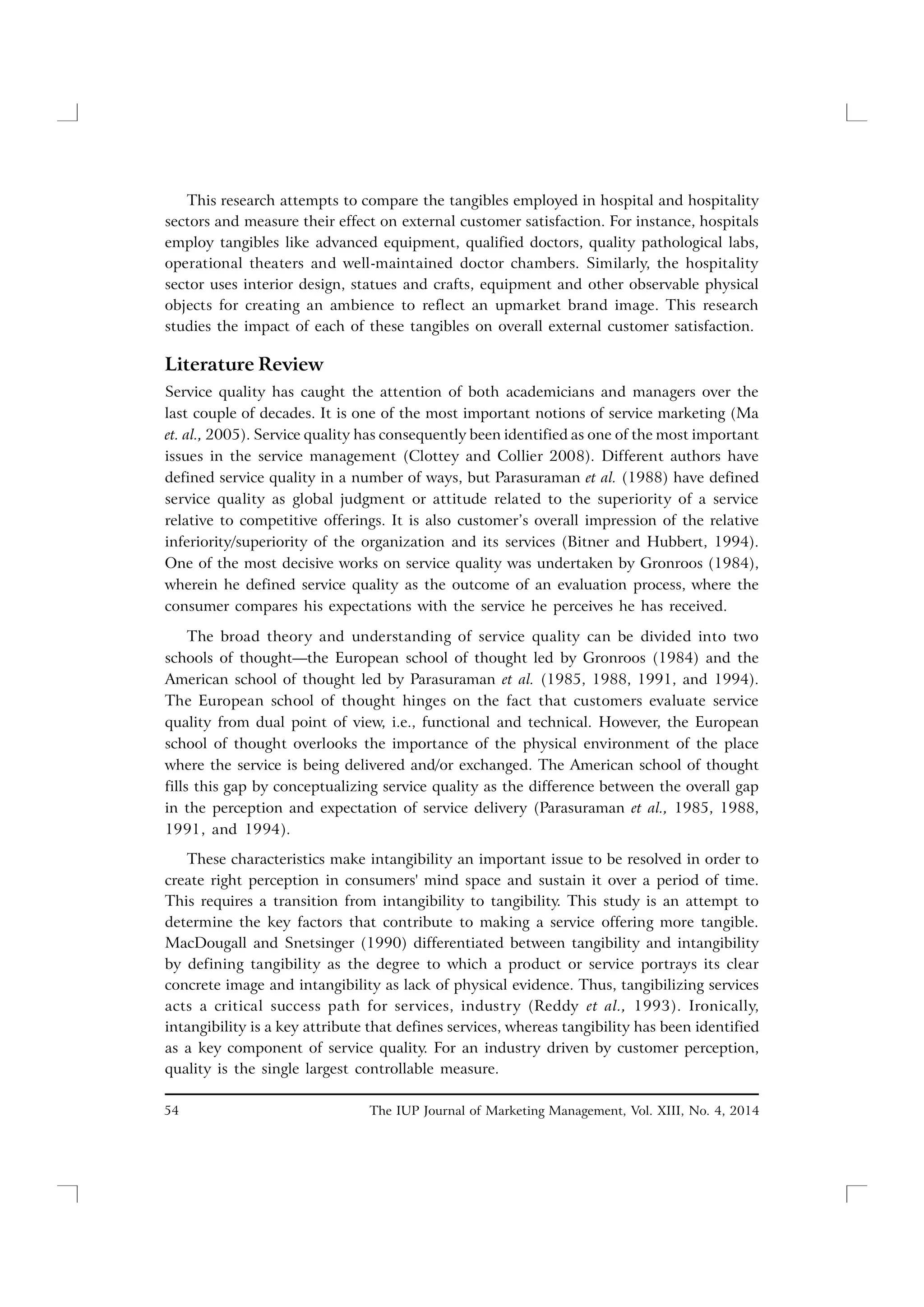 The role of tangibility in service quality | PDF