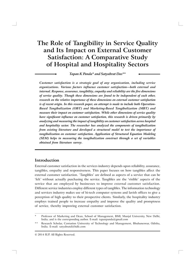 The role of tangibility in service quality | PDF | Information Services ...