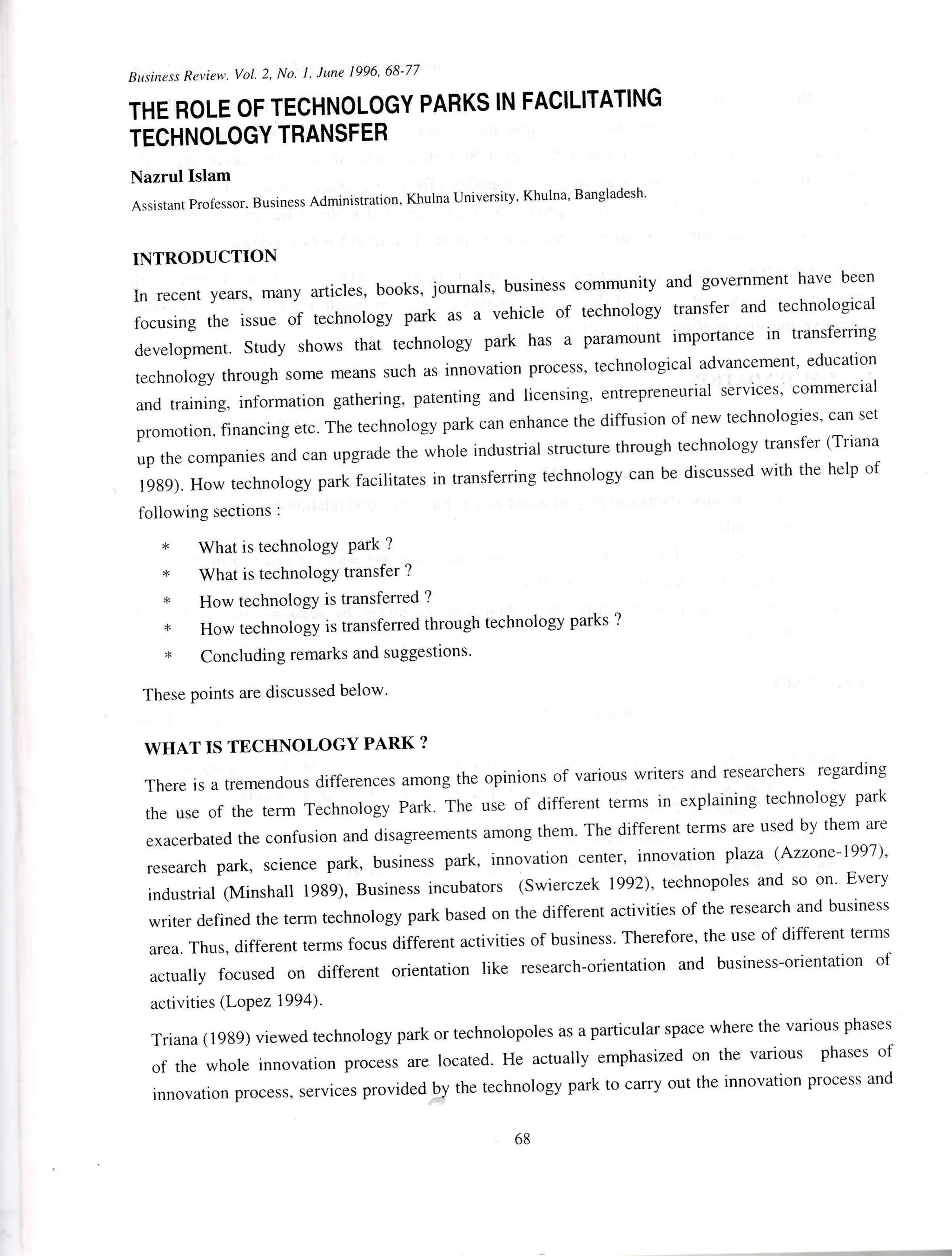 THE ROLE OF TECHNOLOGY PARKS IN FACILITATING TECHNOLOGY TRANSFER | PDF | Startups | Business