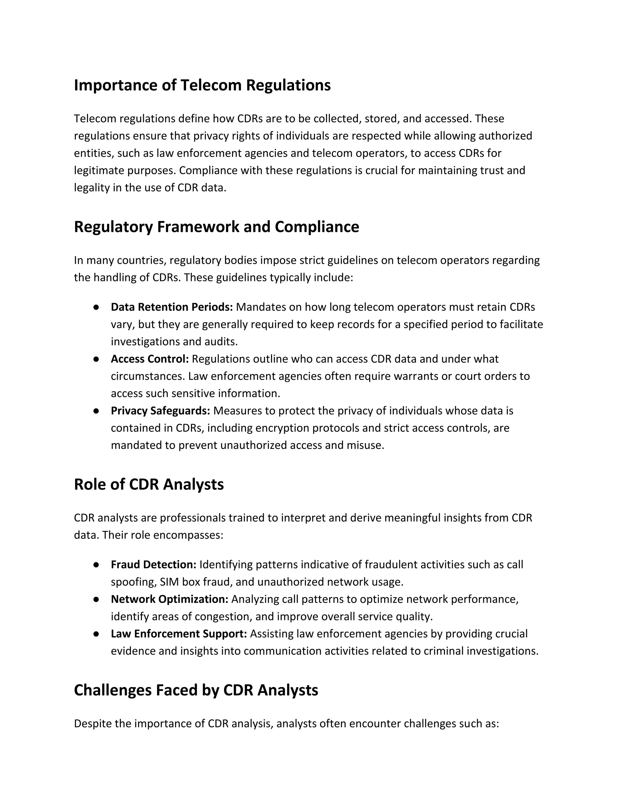The Role of Telecom Regulations in CDR Analysis: Importance for ...