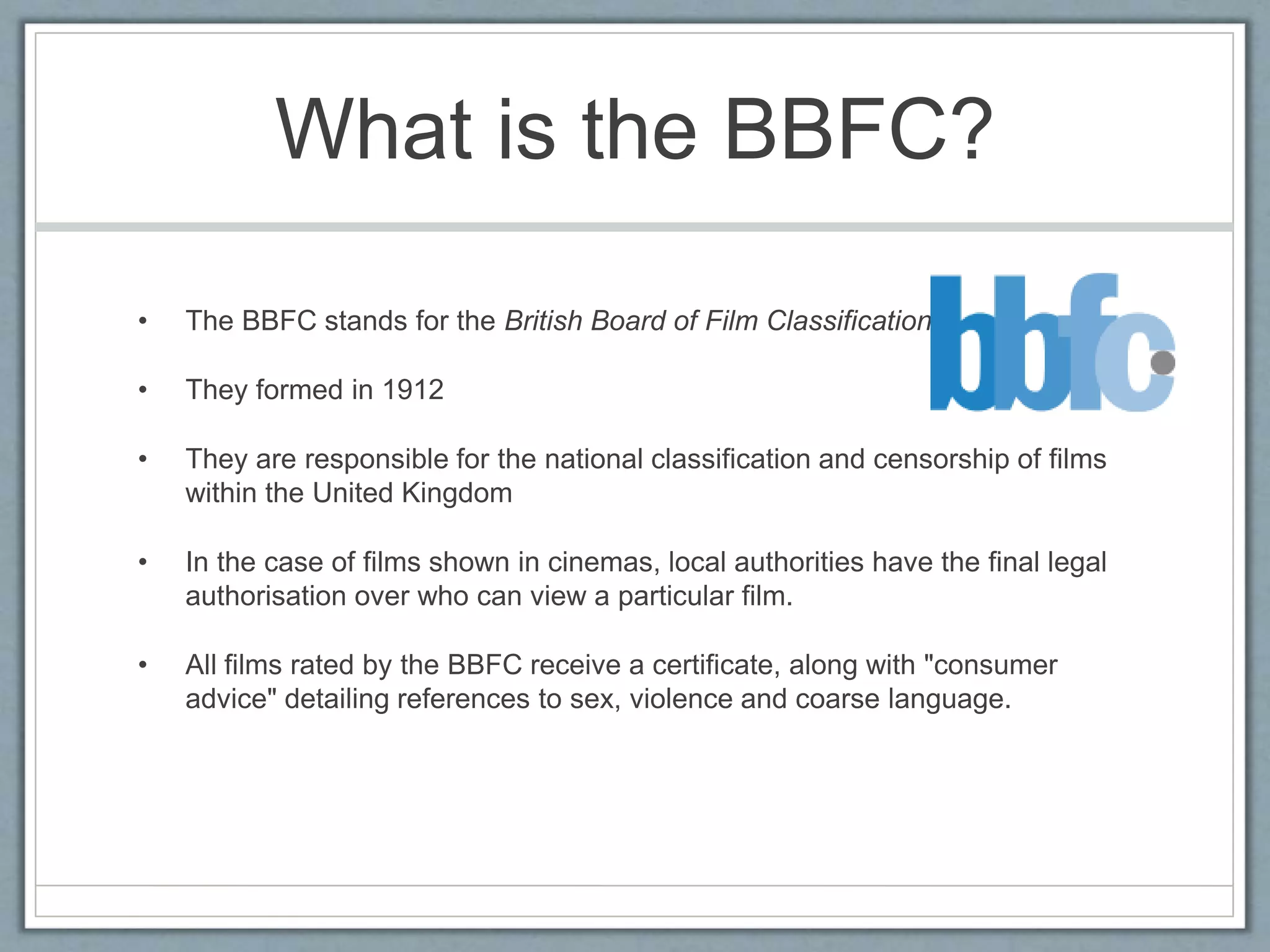 The role of the bbfc | PPTX | Entertainment
