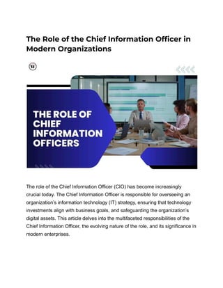Role of the Chief Information Officer in Modern Organizations | CIO ...