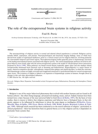 The role of the extra personal brain systems in religious activity ...