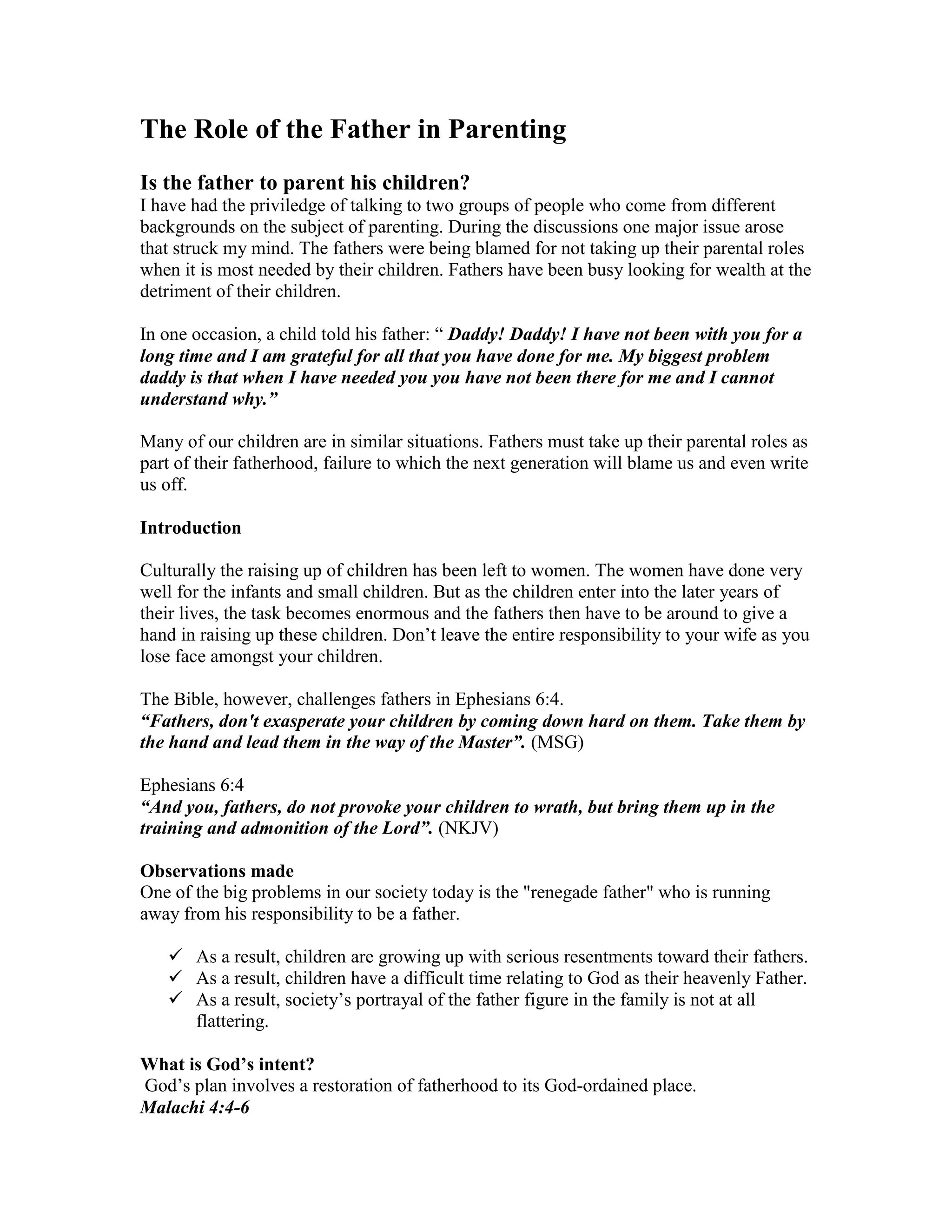 The role of the father in parenting | DOC