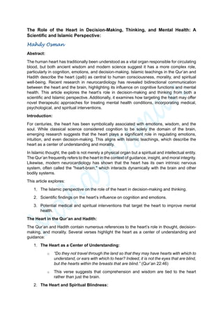 The Role of the Heart in Decision-Making, Thinking, and Mental Health A ...