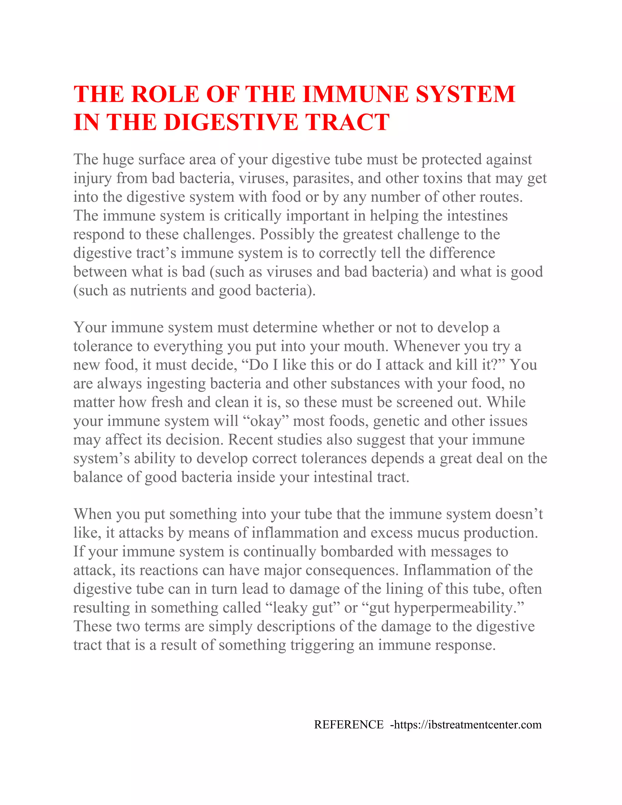 The role of the immune system in the digestive tract | PDF