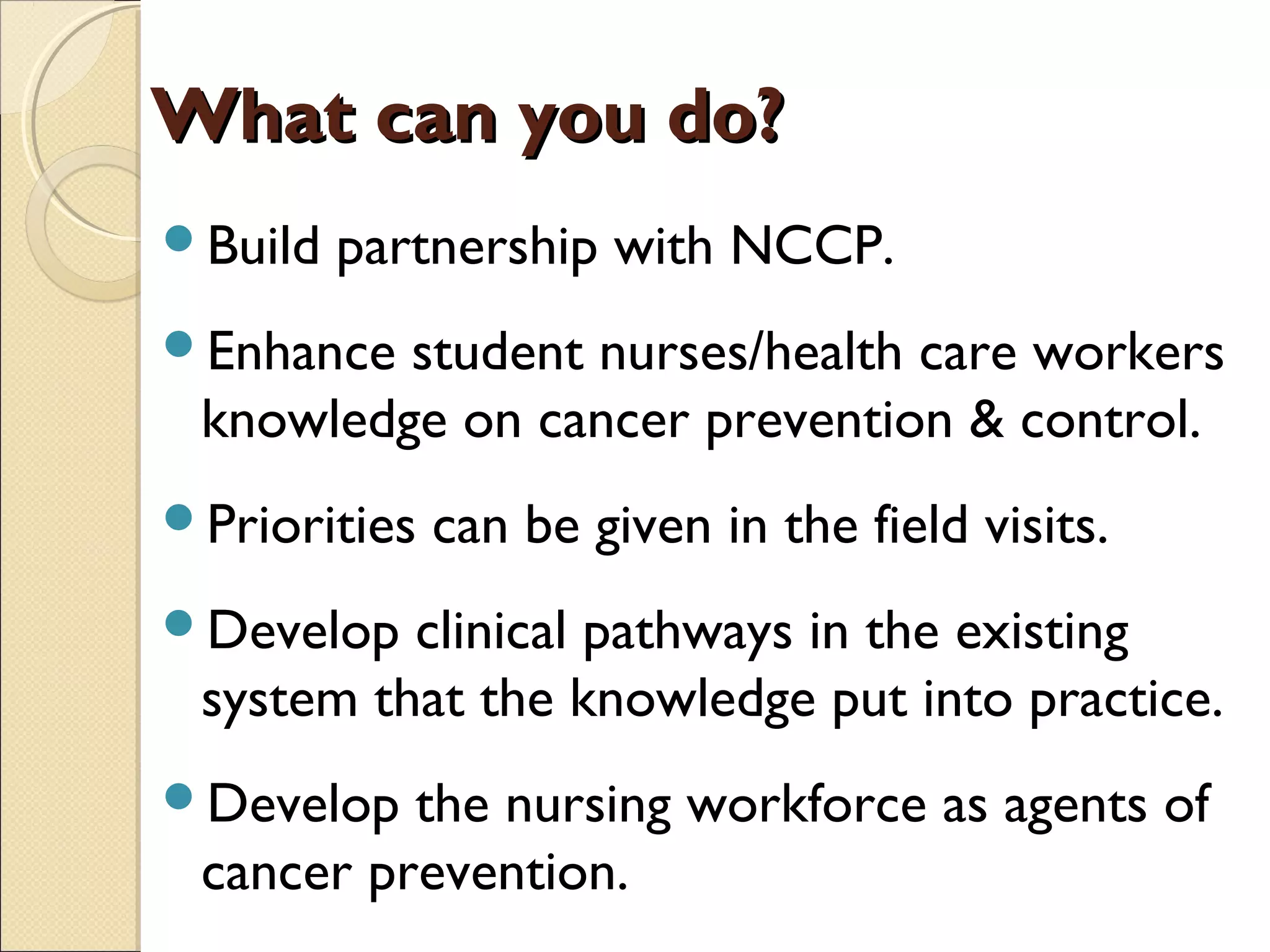 The role of the nurse in cancer prevention | PPT
