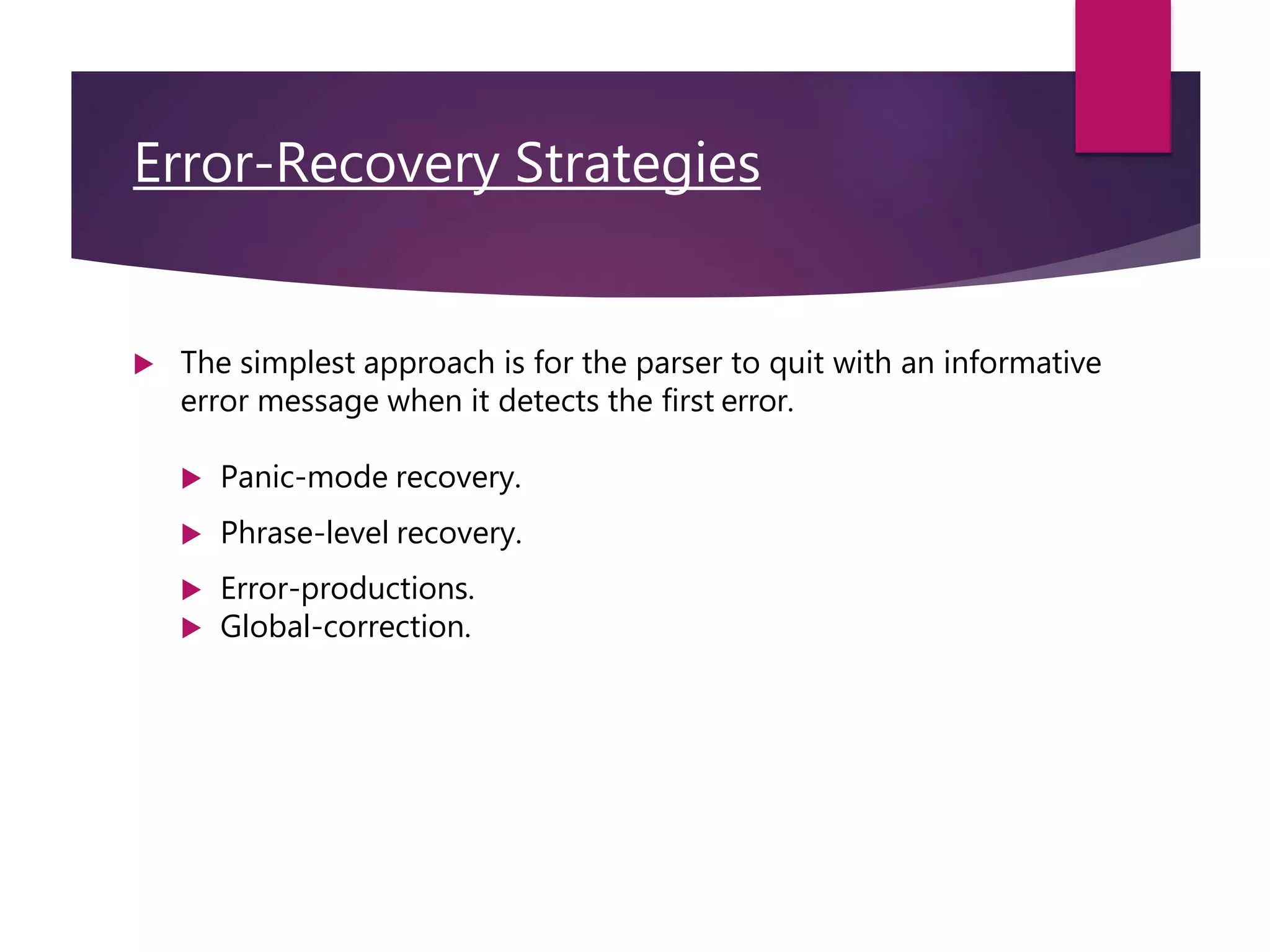 The Role Of The Parser And Error Recovery Strategies Ppt In Compiler Design Pptx Programming