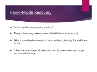 The role of the parser and Error recovery strategies ppt in compiler ...
