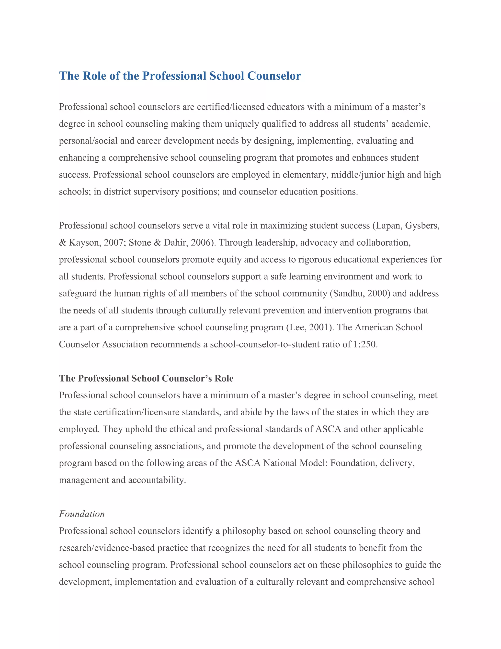 The role of the professional school counselor | PDF